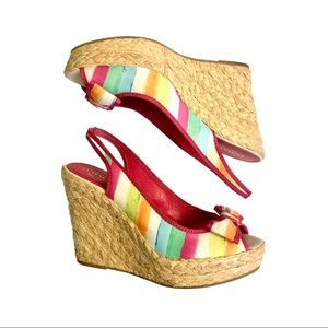 Coach | Shoes | Nib Coach Pink Grace Watercolor Straw Wedge Platform ...